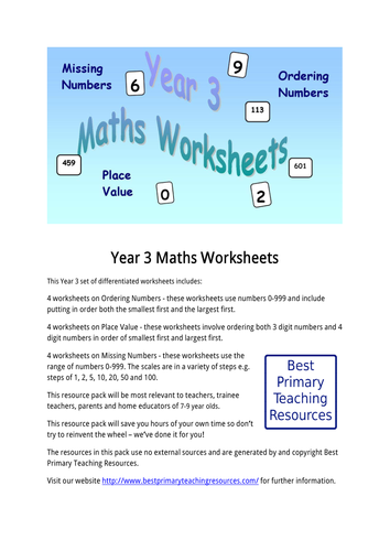 Maths Worksheets Year 3 by bestprimaryteachingresources - Teaching ...
