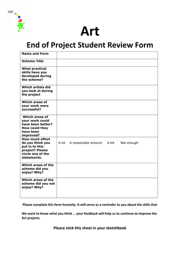 End of Art Project Student Feedback Form. Updated by StartEducation ...