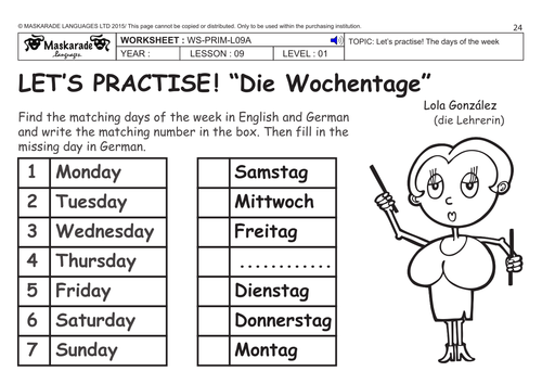 GERMAN KS2 Level 1: Days of the week/ Weather by maskaradelanguages ...