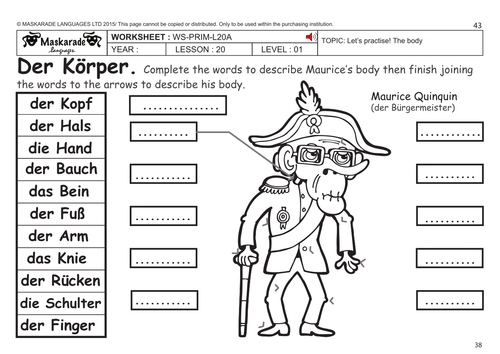 GERMAN KS2 Level 1: The body by maskaradelanguages - Teaching Resources ...