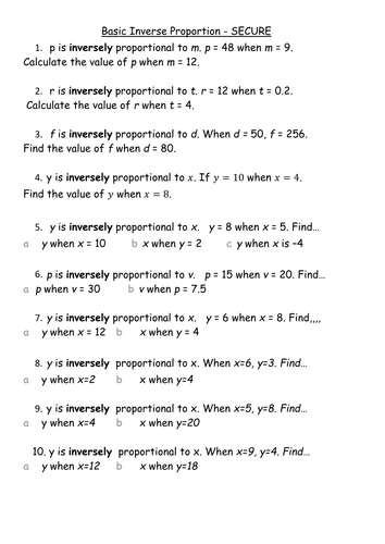 Inverse Proportion - y=k/x only by lj9g08 - Teaching Resources - Tes