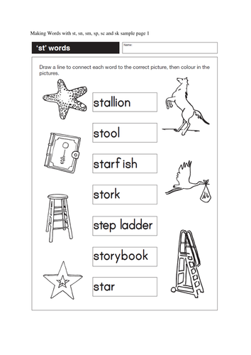 Making Words with st, sn, sm, sp, sc, sk (30 pages) by GMMD - Teaching ...