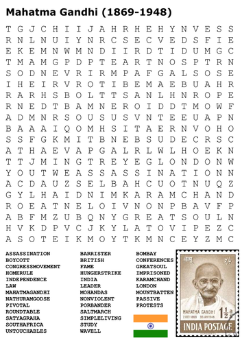 Mahatma Gandhi Word Search by sfy773 - Teaching Resources - Tes