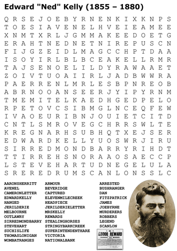 Ned Kelly Word Search by sfy773 - Teaching Resources - Tes