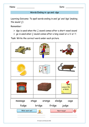 'ge' and 'dge' sounds / words worksheet by Krazikas - Teaching ...
