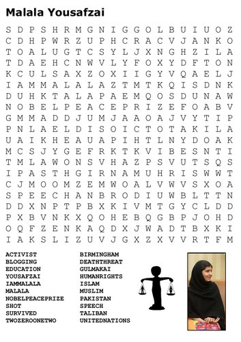 Malala Yousafzai Word Search by sfy773 - Teaching Resources - Tes