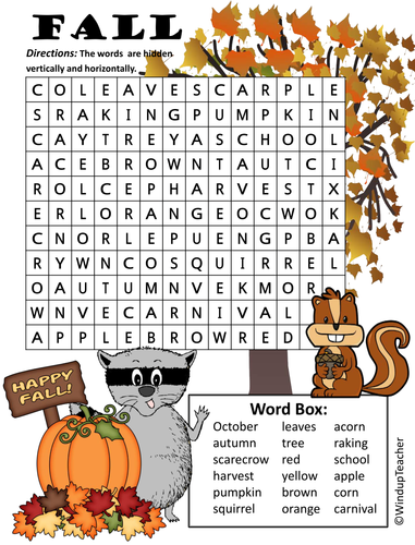 Fall Word Search *EASY by WindupTeacher - Teaching Resources - Tes