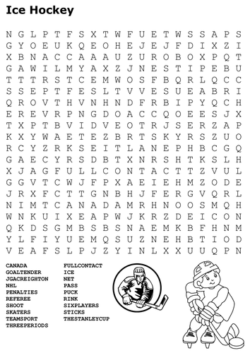 Ice Hockey Word Search and Colour by sfy773 - Teaching Resources - Tes