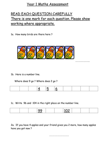 Year 1 Maths Baseline assessment by esquina - Teaching Resources - Tes