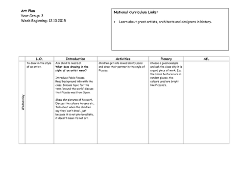 Picasso Art Lesson Plan by shopaholicsteph - Teaching Resources - Tes