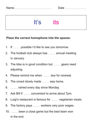 Homophones - Its or it's by MDudson22 - Teaching Resources - Tes