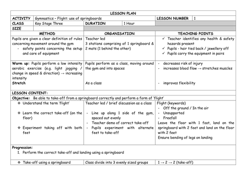 Detailed GYMNASTICS (Flight) Unit of Work - Yr 7 Lesson Plans x 7 by ...