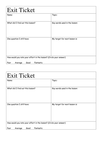 Exit Ticket Plenary by MikePower4 - Teaching Resources - Tes