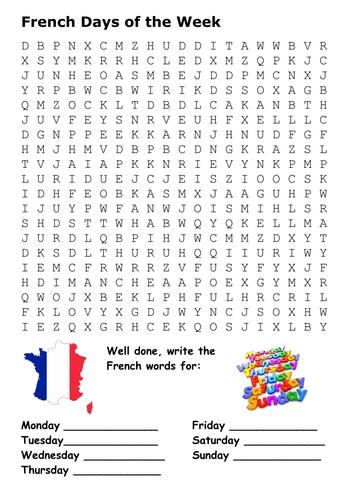 French Colours and Days of the Week Word Search by sfy773 - Teaching ...