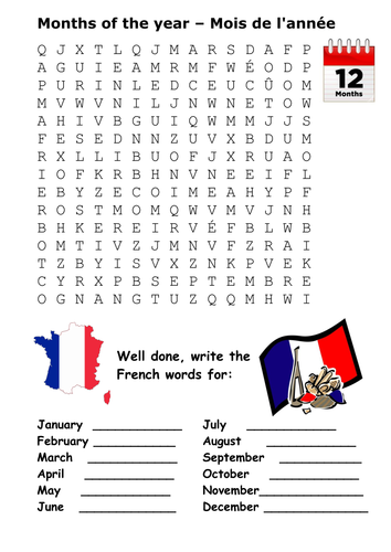 Months of the Year in French Word Search by sfy773 - Teaching Resources ...