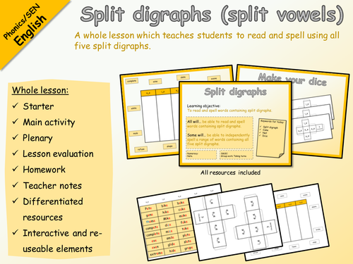 English - Phonics - Split digraphs / split vowels WHOLE LESSON by ...