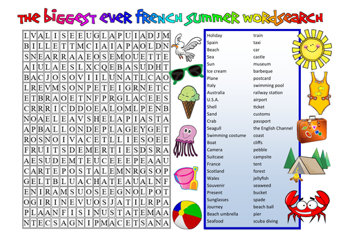 BIGGEST FRENCH SUMMER WORDSEARCH! by Cazduck - Teaching Resources - Tes