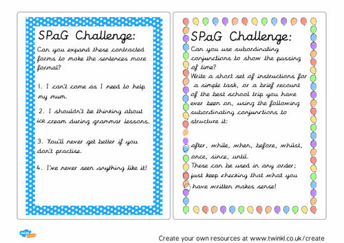 SPaG Challenges by ninja_teacher - Teaching Resources - Tes
