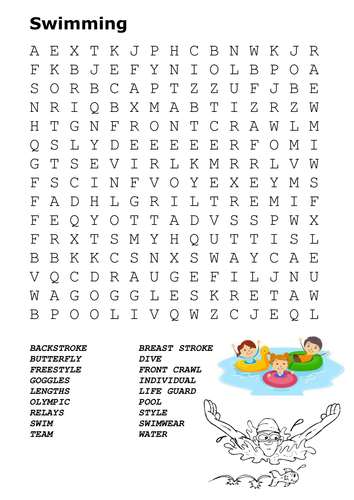 Swimming Word Search by sfy773 - Teaching Resources - Tes
