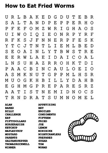 How to Eat Fried Worms Word Search by sfy773 - Teaching Resources - Tes
