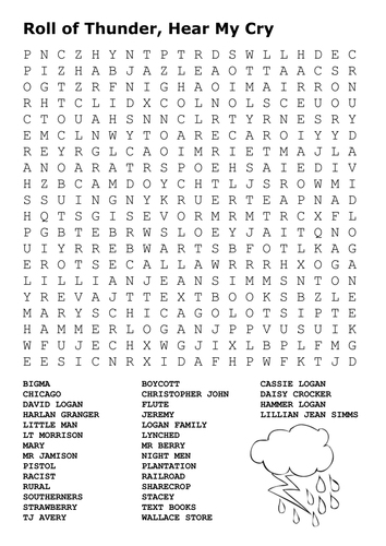 Roll of Thunder, Hear My Cry Word Search by sfy773 - Teaching Resources ...