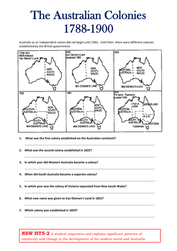 The Australian Colonies 1788-1900 by WayneWoods - Teaching Resources - Tes