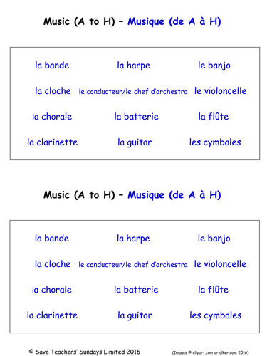 Musical Instruments in French Worksheets (2 Labelling Worksheets) by ...