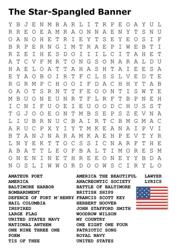 The Star-Spangled Banner Word Search by sfy773 - Teaching Resources - Tes