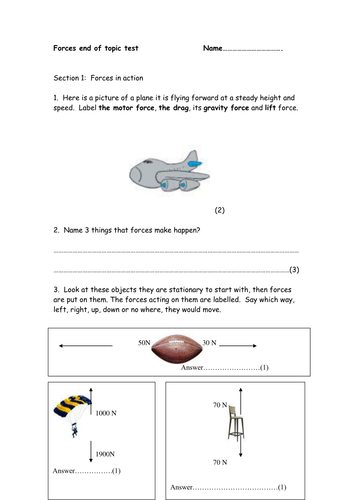 Forces end of topic test: Forces in action. gravity, magnetism and ...