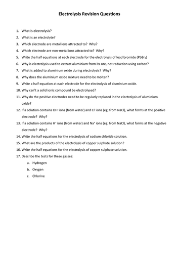Electrolysis Revision Mat & Questions by teachsci1 - Teaching Resources ... Electrolysis Revision Mat & Questions by teachsci1 - Teaching Resources ...