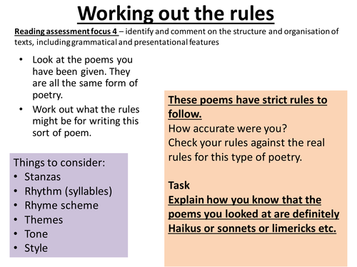 Introduction to poetry form - poems - haiku - limerick - shape - sonnet ...