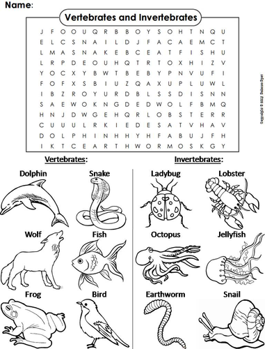 Vertebrates and Invertebrates Word Search by ScienceSpot - Teaching ...