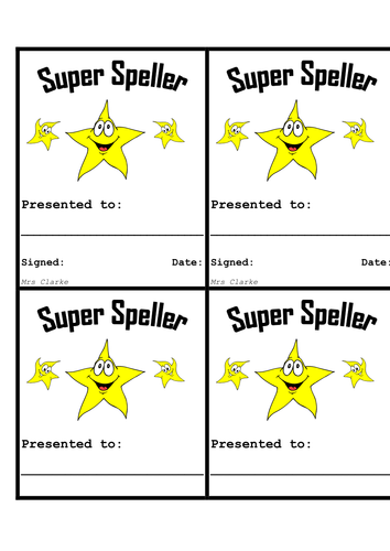 Super Speller Certificates by G_Clarkey - Teaching Resources - Tes