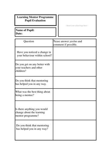 Learning Mentor Evaluation Sheets by tasha999 - Teaching Resources - Tes Learning Mentor Evaluation Sheets by tasha999 - Teaching Resources - Tes