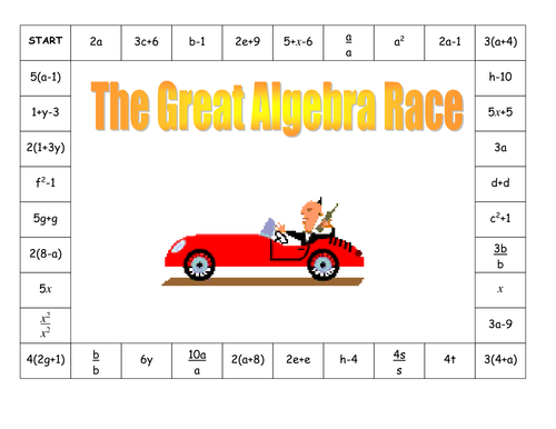 The great algebra race. Game KS3. by MrBartonMaths - Teaching Resources ...