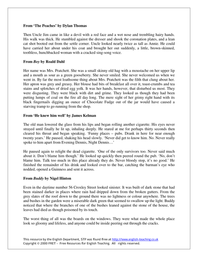 Prose Extracts for analysis: character and setting by TesEnglish ...