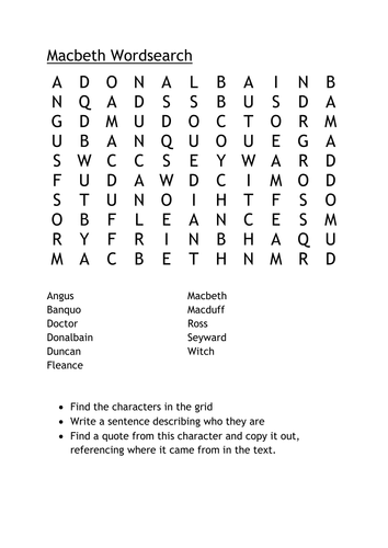 Macbeth Wordsearch: Printable and Ready To Use! by redrozzi - Teaching ...