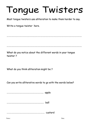 Alliteration - Tongue Twisters by njonesford - Teaching Resources - Tes