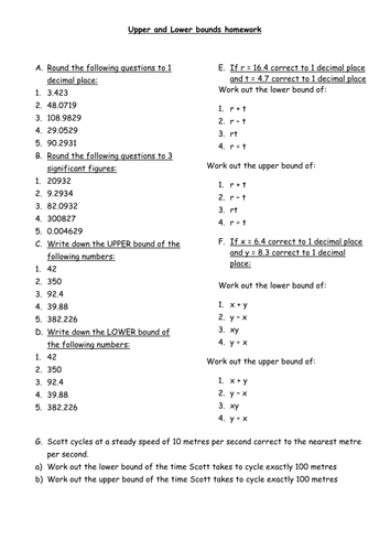 Upper and Lower bounds homework by Jenny24Lewis - Teaching Resources - TES