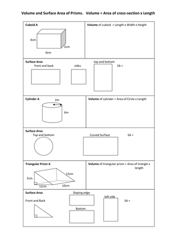 Volume and Surface Area of Prisms by nottcl - Teaching Resources - Tes