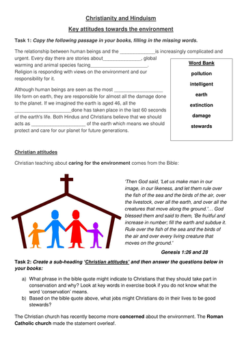 Religion and the Environment Worksheet by maz1 - Teaching Resources - Tes