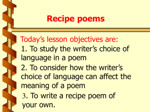Full lesson Powerpoint on Recipe Poetry by MissRathor - Teaching ...