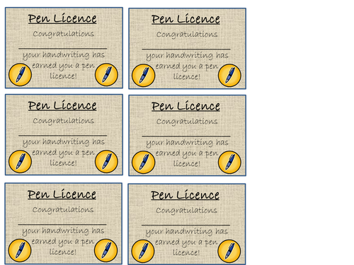 Handwriting Pen Licence! by rachharrison - Teaching Resources - Tes