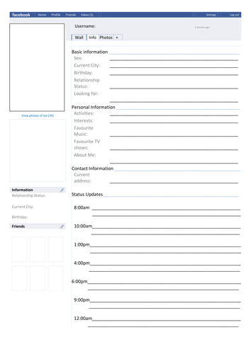 FaceBook Page Template Character Analysis by MissRathor - Teaching ...