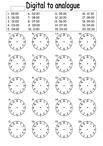 Digital to analogue times worksheet by lcdixon88 - Teaching Resources - Tes Digital to analogue times worksheet by lcdixon88 - Teaching Resources - Tes