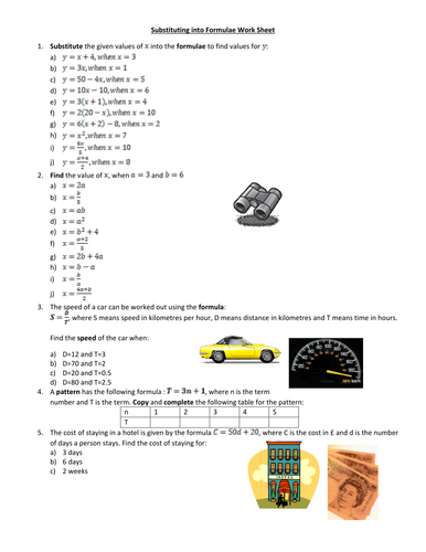 Substituting in Formulae Worksheet by amylob - Teaching Resources - Tes Substituting in Formulae Worksheet by amylob - Teaching Resources - Tes
