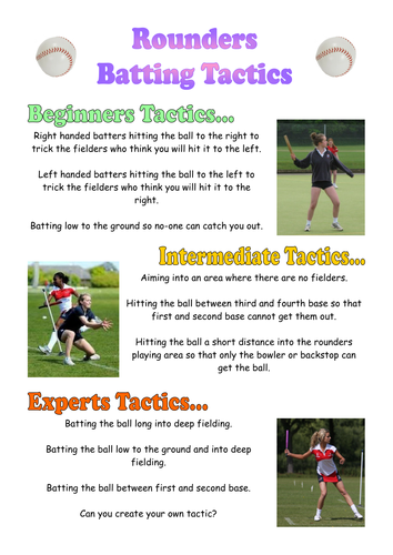 Rounders Batting Tactics Task Card by lisabowron88 - Teaching Resources ...