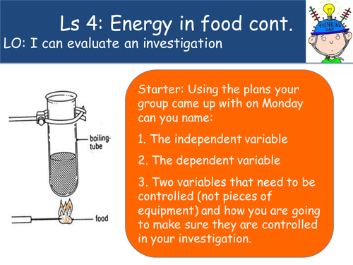Energy in Food Investigation by seasquirt - Teaching Resources - Tes
