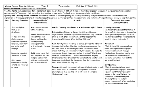 Shakespeare Weekly Plans by BIRJ1_09 - Teaching Resources - Tes