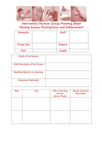 Intervention/Nurture Group Planning Sheet by jtomlinson2013 - Teaching ...